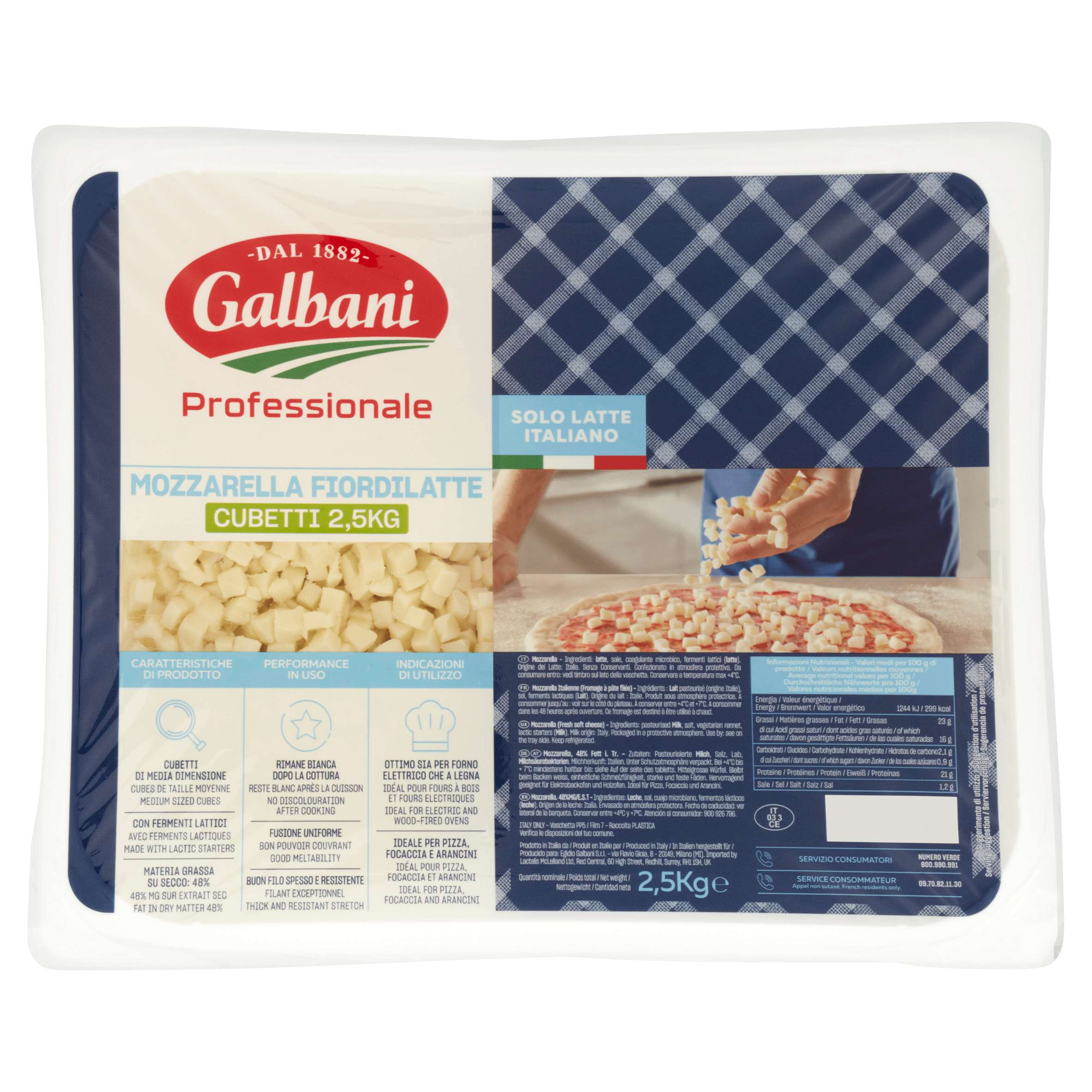Galbani Professionale Mozzarella Fiordilatte Cubetti 2,5 Kg